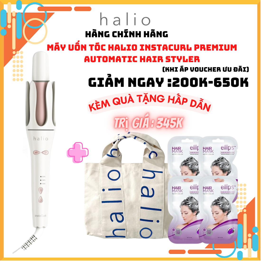 Máy Uốn Tóc Tự Xoay Ion Âm Halio InstaCurl Premium Automatic Hair ...